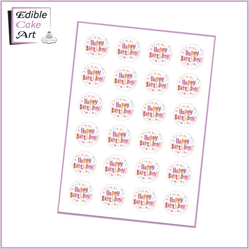 Happy Birthday Cupcake Toppers - Design 1 - Edible Cake Art