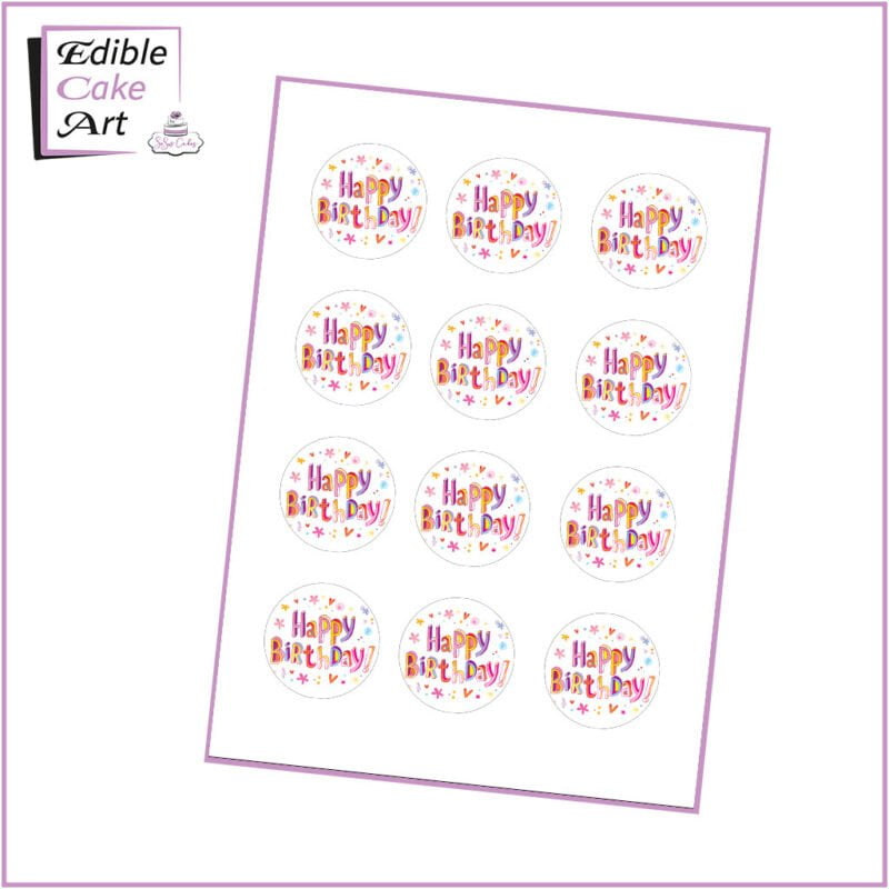 Happy Birthday Cupcake Toppers - Design 1 - Edible Cake Art